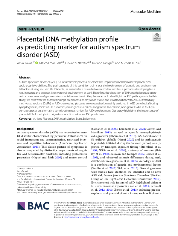 (PDF) Placental DNA methylation profile as predicting marker for autism ...