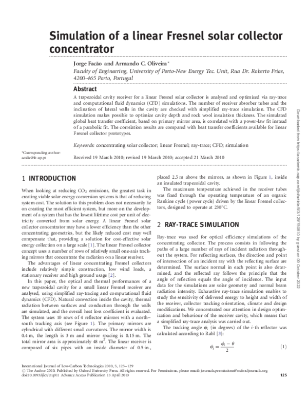 (PDF) Simulation of a linear Fresnel solar collector concentrator