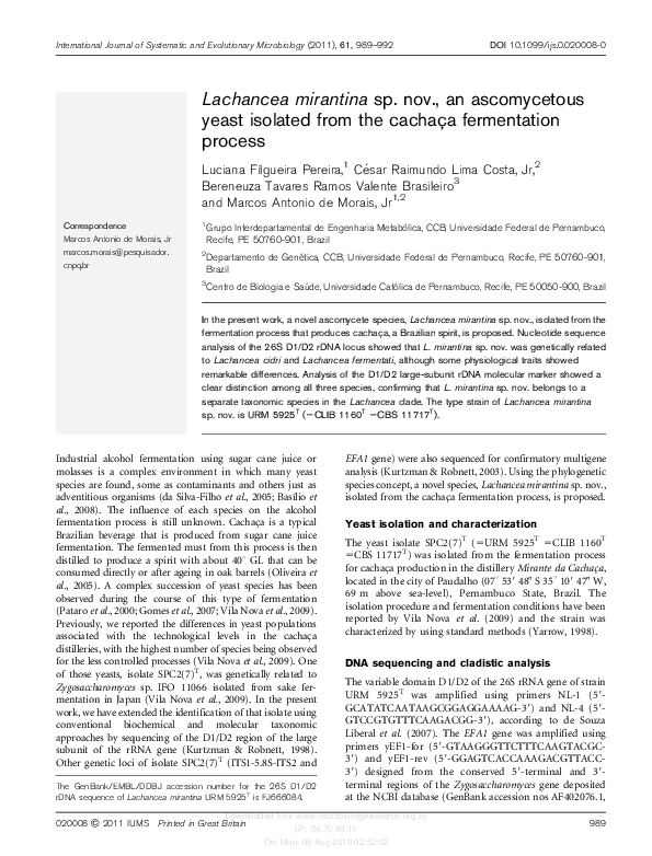 (PDF) Lachancea mirantina sp. nov., an ascomycetous yeast isolated from ...