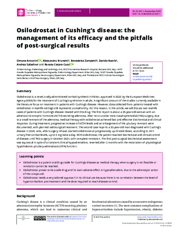 (PDF) Osilodrostat in Cushing’s disease: the management of its efficacy ...