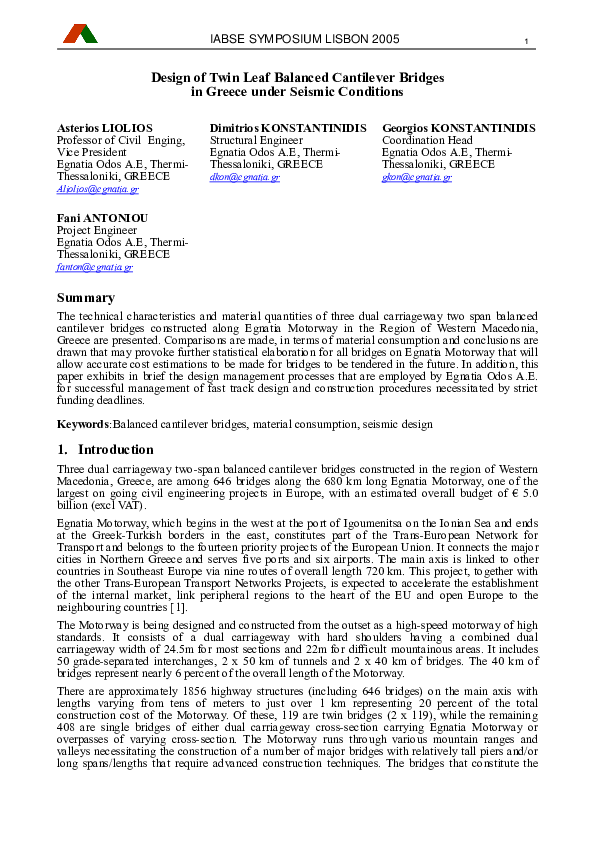 (PDF) Design of Twin Leaf Balanced Cantilever Bridges in Greece under ...
