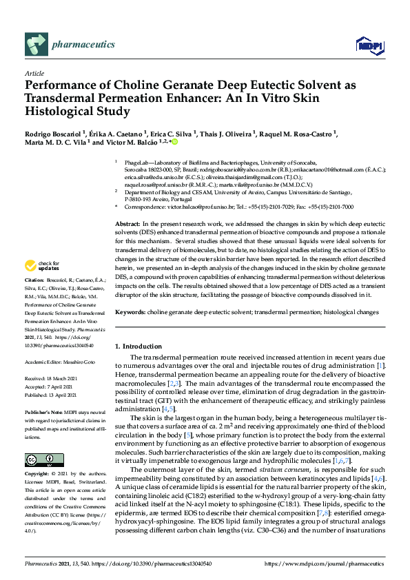 (PDF) Performance of Choline Geranate Deep Eutectic Solvent as ...