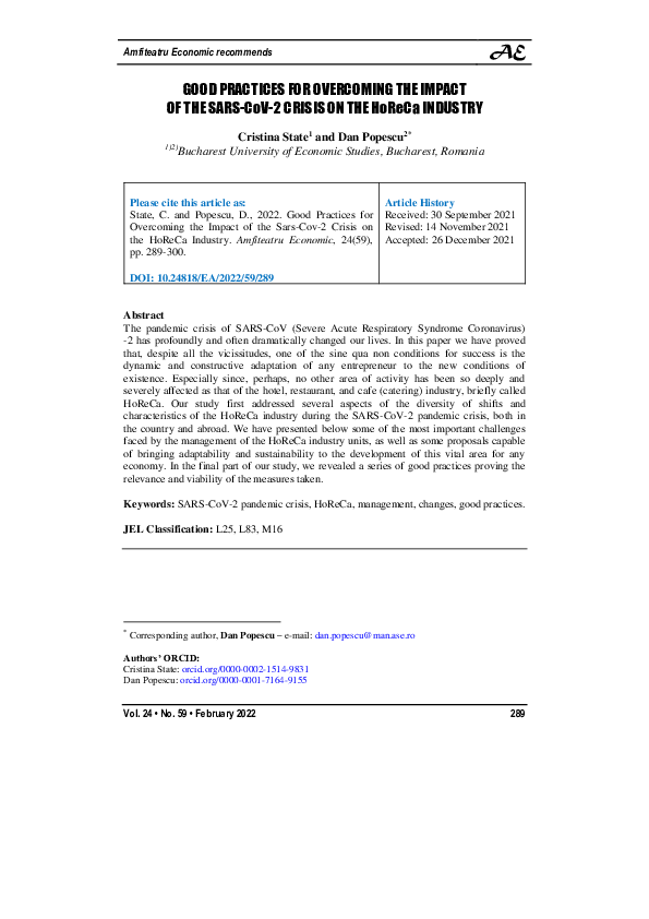 (PDF) Good Practices for Overcoming the Impact of the Sars-Cov-2 Crisis ...