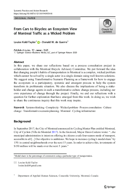 (PDF) From Cars to Bicycles: an Ecosystem View of Montreal Traffic as a ...