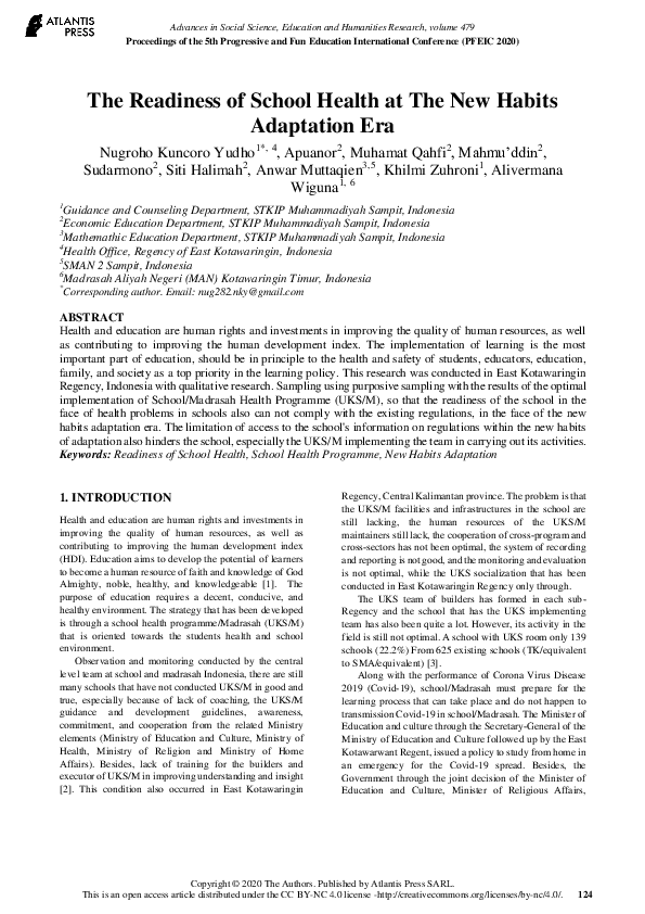 (PDF) The Readiness of School Health at The New Habits Adaptation Era