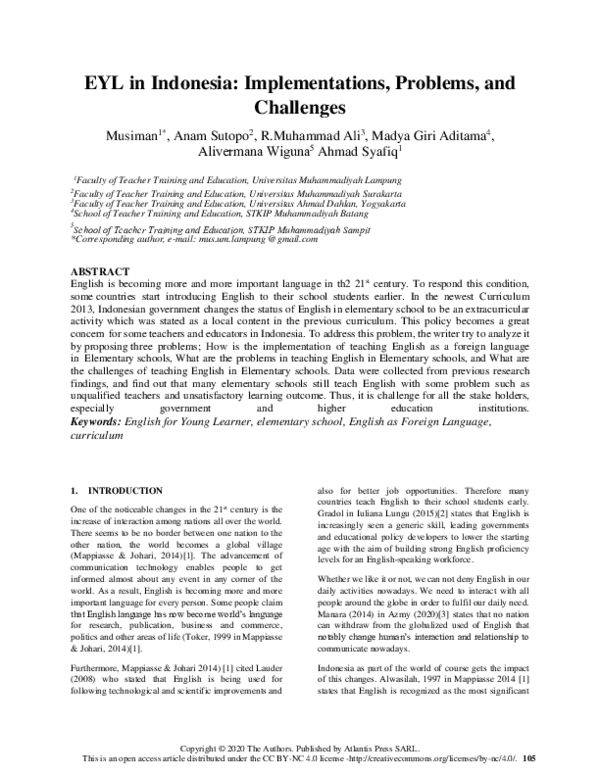 (PDF) EYL in Indonesia: Implementations, Problems, and Challenges