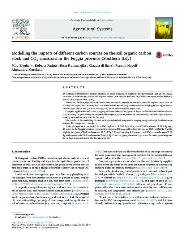 (PDF) Modelling the impacts of different carbon sources on the soil organic carbon stock and CO ...