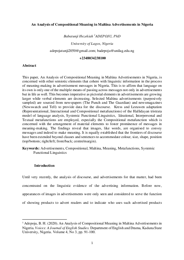 (PDF) An Analysis of Compositional Meaning in Maltina Advertisements in ...