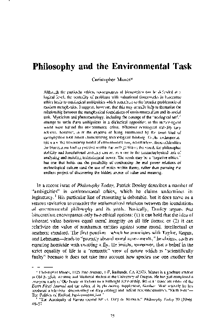 (PDF) Philosophy and the Environmental Task | Christopher Manes ...