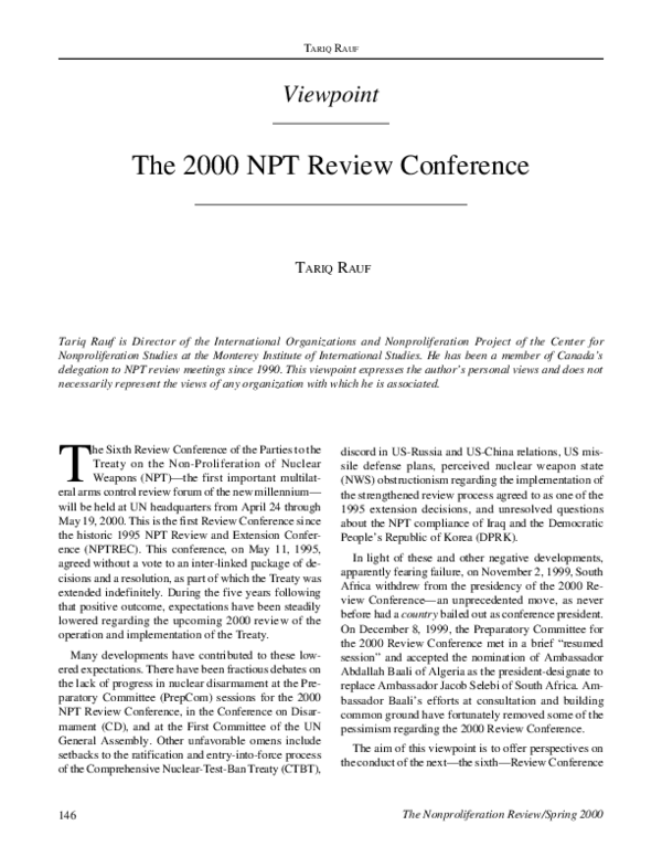 (PDF) The 2000 NPT Review Conference Viewpoint