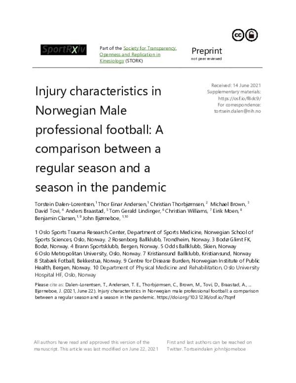 (PDF) Injury characteristics in Norwegian male professional football: a ...