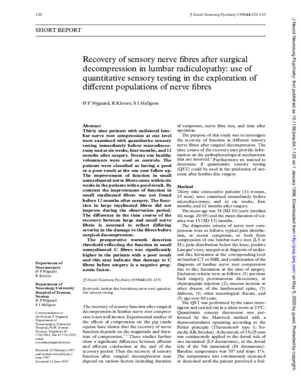 (PDF) Recovery of sensory nerve fibres after surgical decompression in ...