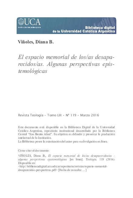 (PDF) El espacio memorial de los/as desaparecidos/as. Algunas ...