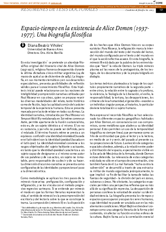(PDF) Espacio-tiempo en la existencia de Alice Domon (1937-1977). Una ...