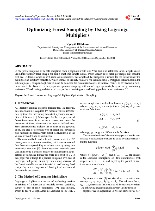 (PDF) Optimizing Forest Sampling by Using Lagrange Multipliers