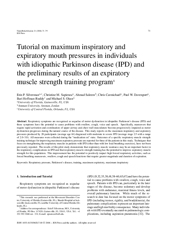 (PDF) Respiratory Muscle Training in Parkinson's Disease