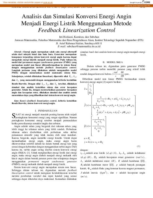 (PDF) Analisis dan Simulasi Konversi Energi Angin Menjadi Energi Listrik Menggunakan Metode ...