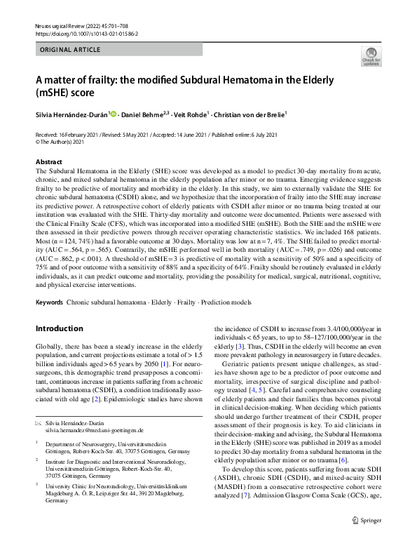 (PDF) A matter of frailty: the modified Subdural Hematoma in the ...