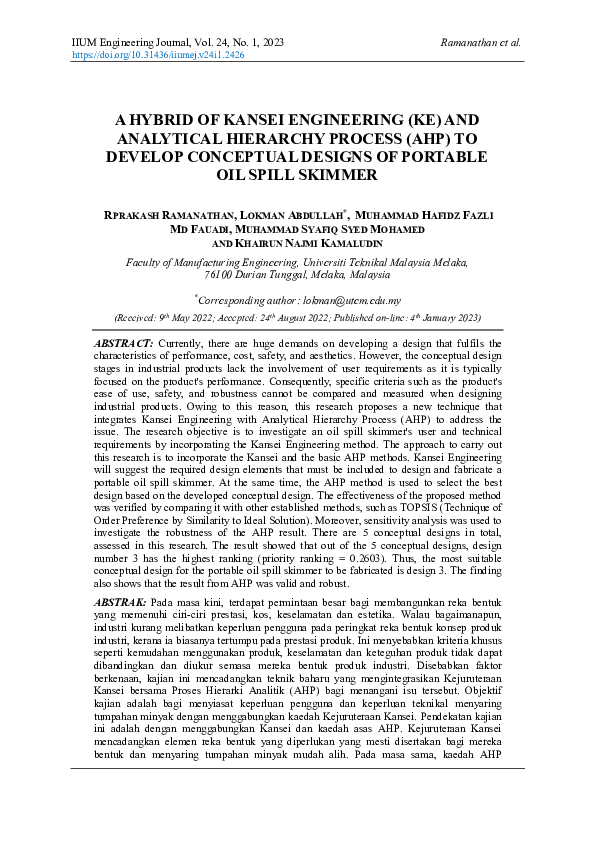(PDF) A Hybrid of Kansei Engineering (KE) And Analytical Hierarchy Process (AHP) to Develop ...