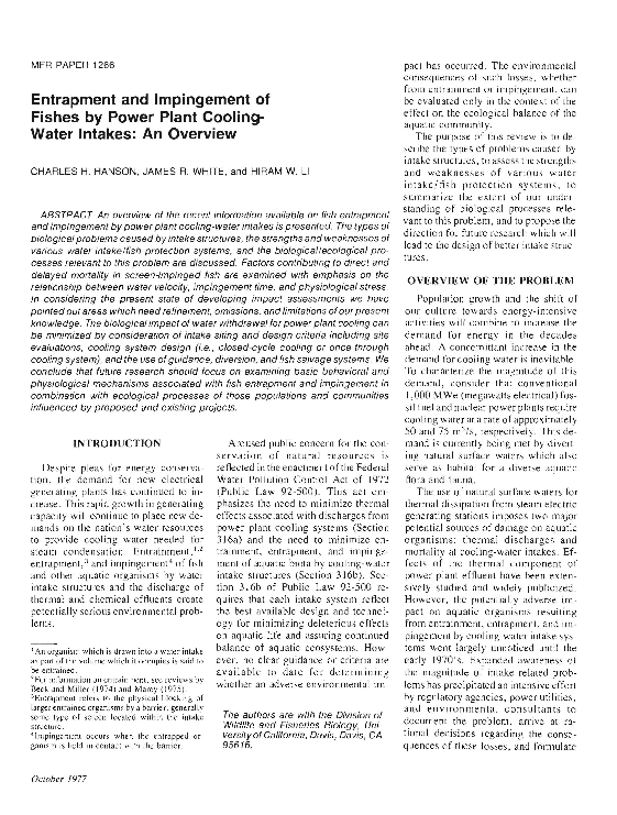 (PDF) Entrapment and impingement of fishes by power plant cooling-water ...