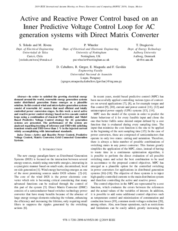 Pdf Active And Reactive Power Control Based On An Inner Predictive