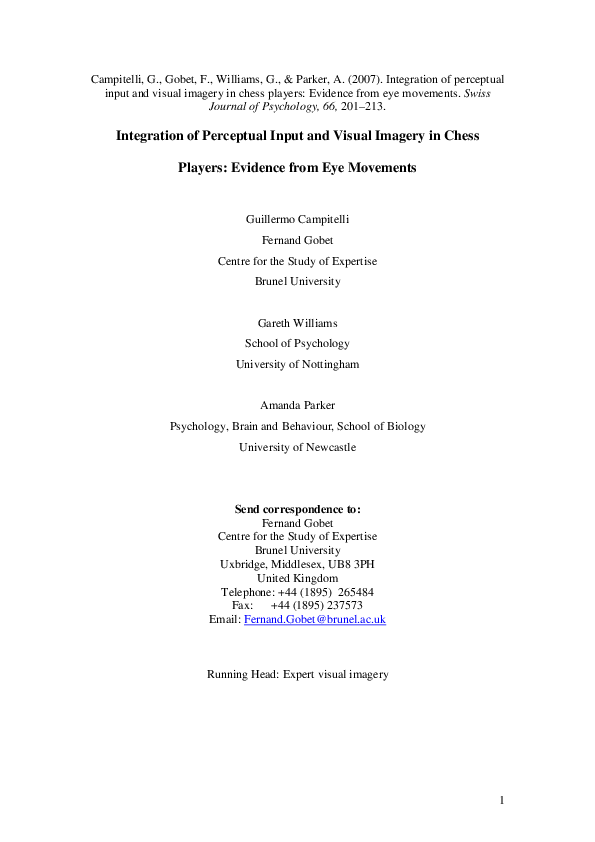 (PDF) Integration of Perceptual Input and Visual Imagery in Chess Players: Evidence From Eye ...