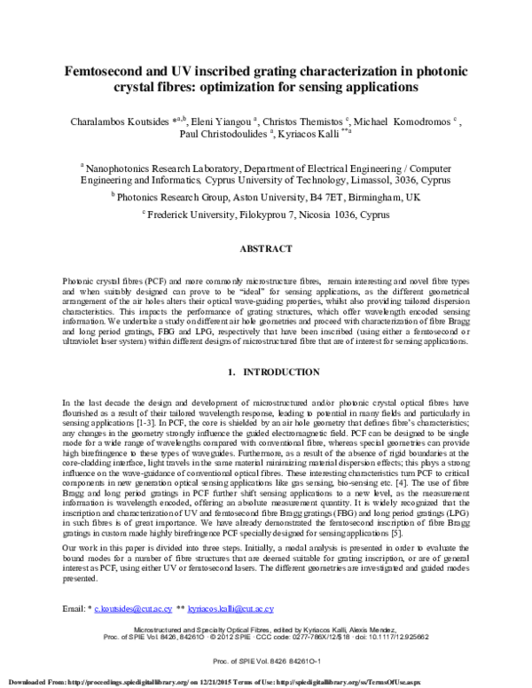 (PDF) Femtosecond and UV inscribed grating characterization in photonic crystal fibres ...