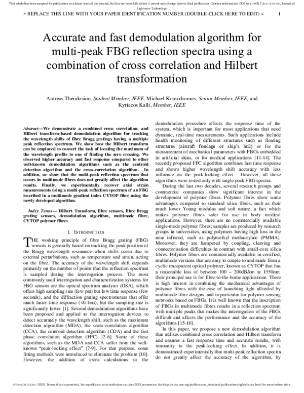 (PDF) Accurate and Fast Demodulation Algorithm for Multipeak FBG Reflection Spectra Using a ...