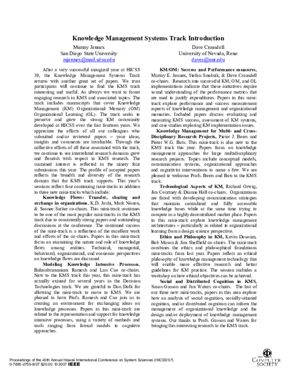 (PDF) Knowledge Management Systems Track Introduction