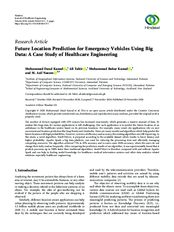 (PDF) Future Location Prediction for Emergency Vehicles Using Big Data: A Case Study of ...