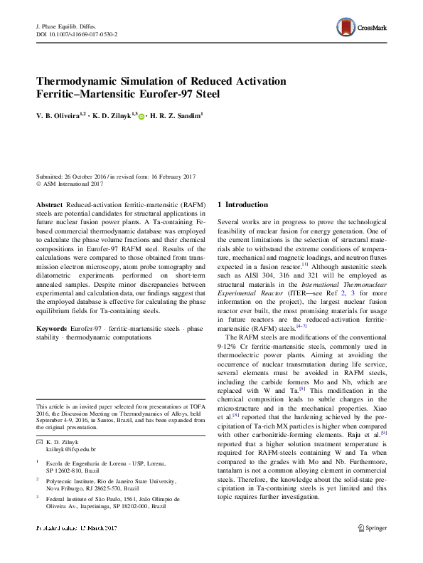 (PDF) Thermodynamic Simulation of Reduced Activation Ferritic ...