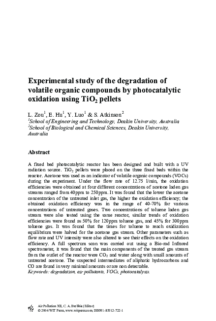 (PDF) Experimental study of the degradation of volatile organic ...