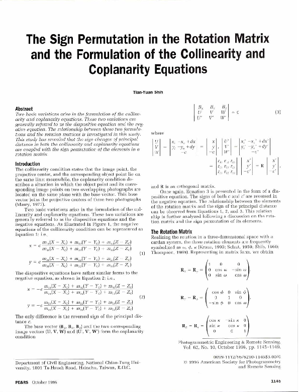 (PDF) The sign permutation in the rotation matrix and the formulation of the collinearity and ...