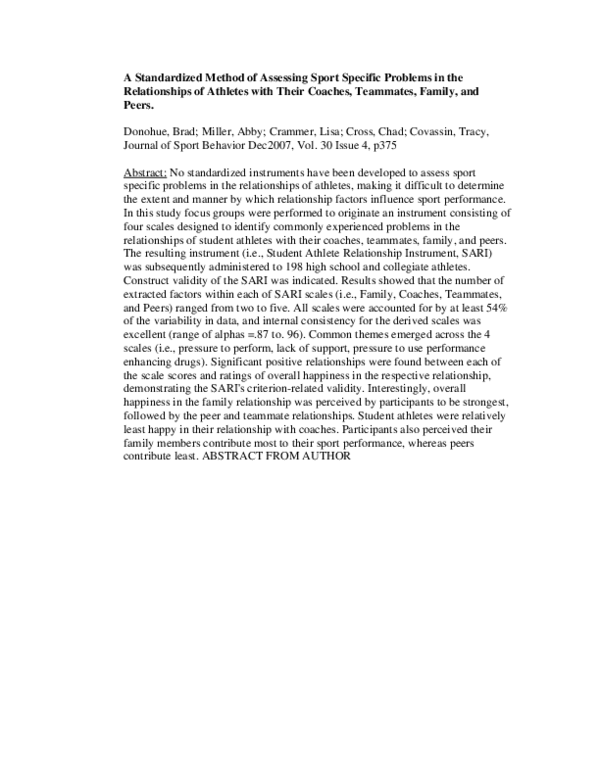(PDF) A standardized method of assessing sport specific problems in the ...