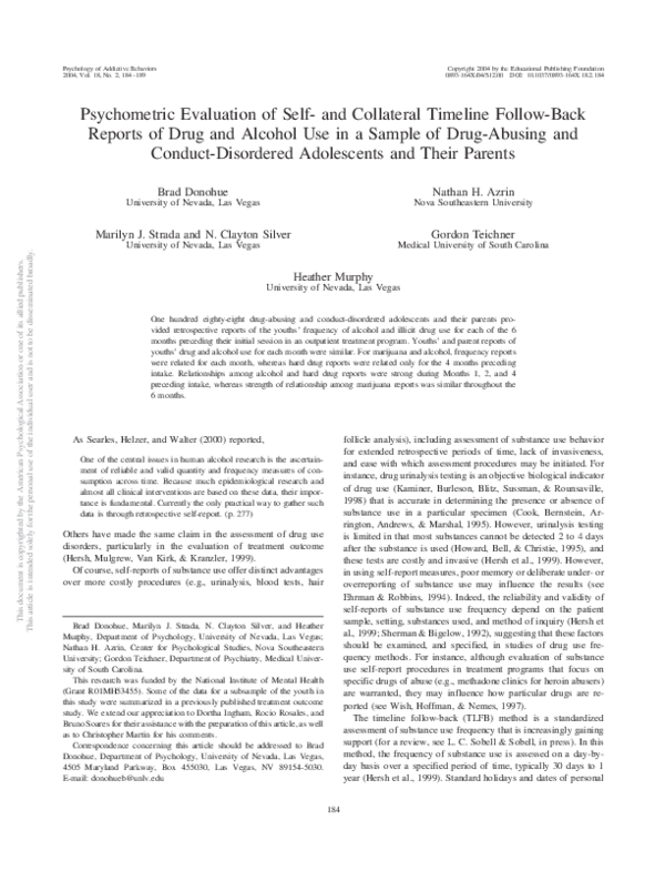 (PDF) Psychometric Evaluation of Self- and Collateral Timeline Follow ...