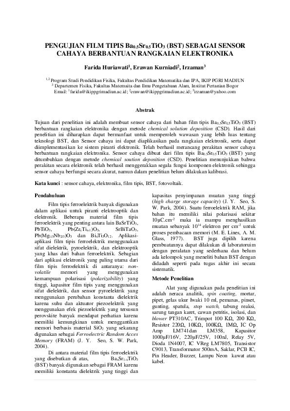 (PDF) Pengujian Film Tipis Ba0.5Sr0.5TiO3 (BST) Sebagai Sensor Cahaya ...