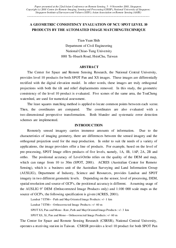 (PDF) A Geometric Consistency Evaluation of Ncu Spot Level 10 Products ...
