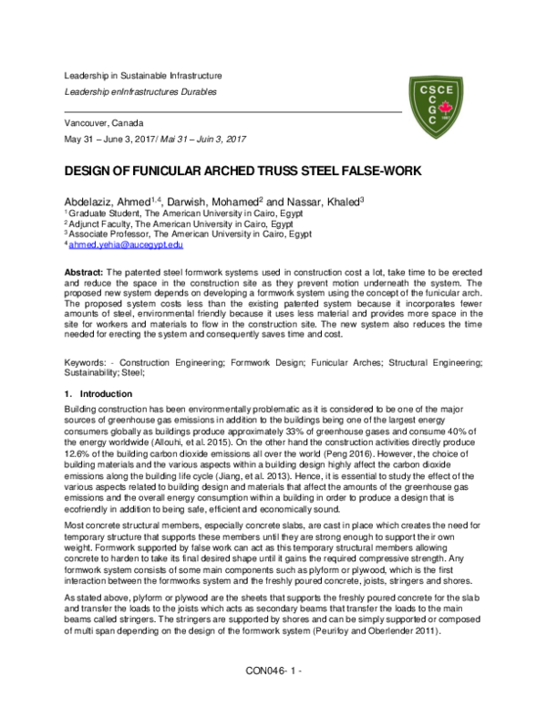 (PDF) Design of Funicular Arched Truss Steel Falsework