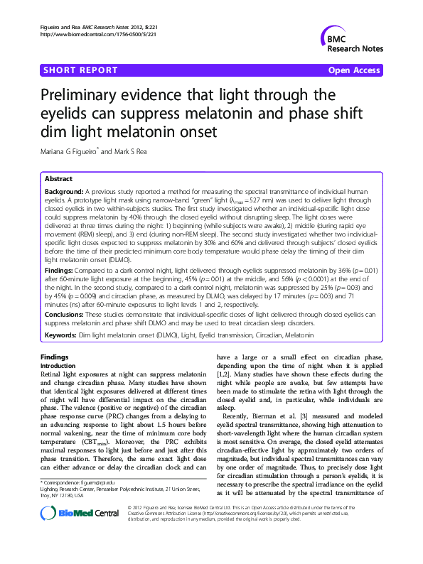 (PDF) Preliminary evidence that light through the eyelids can suppress ...