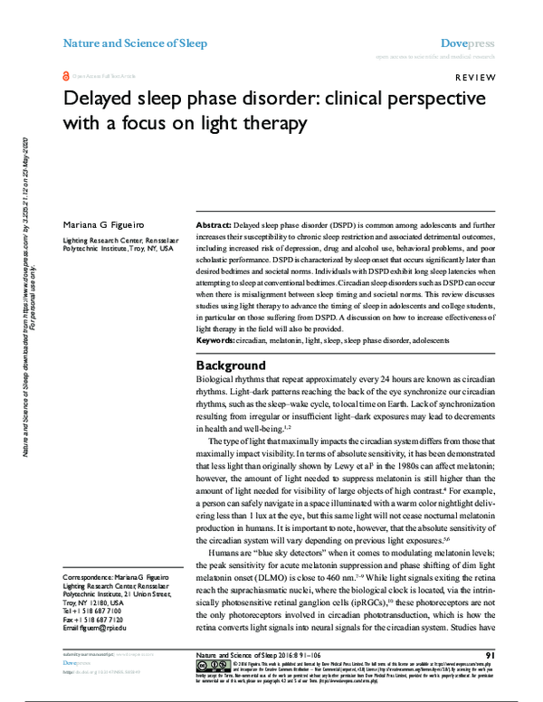 (PDF) Delayed sleep phase disorder: clinical perspective with a focus ...