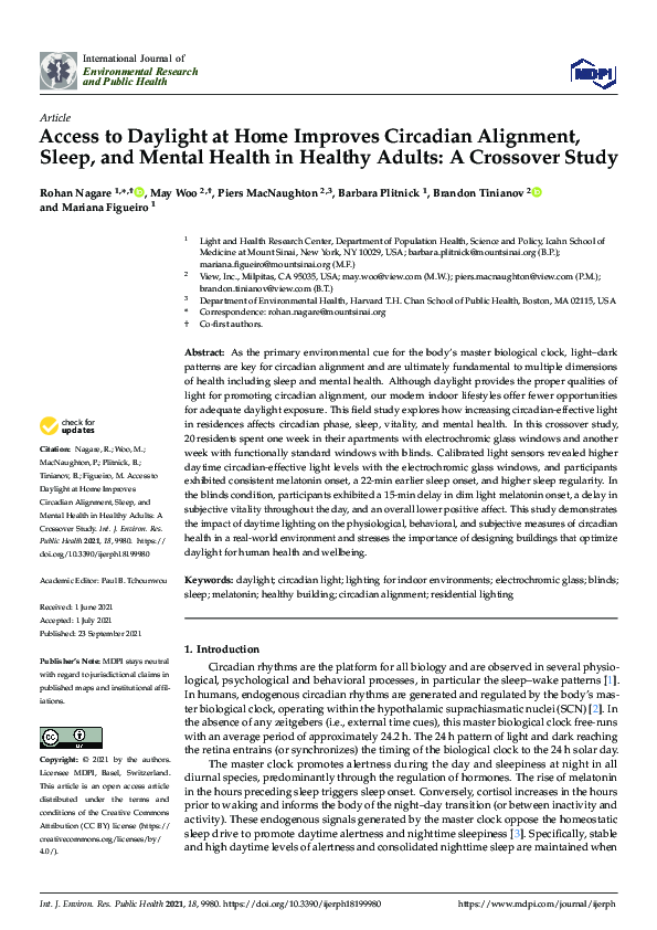 (PDF) Access to Daylight at Home Improves Circadian Alignment, Sleep ...
