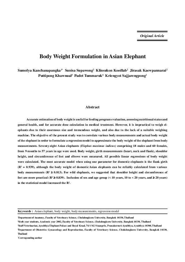 (PDF) Body Weight Formulation in Asian Elephant