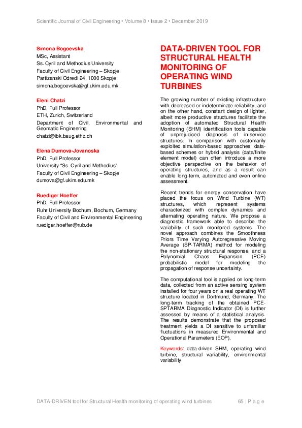 Pdf Data Driven Tool For Structural Health Monitoring Of Operating Wind Turbines