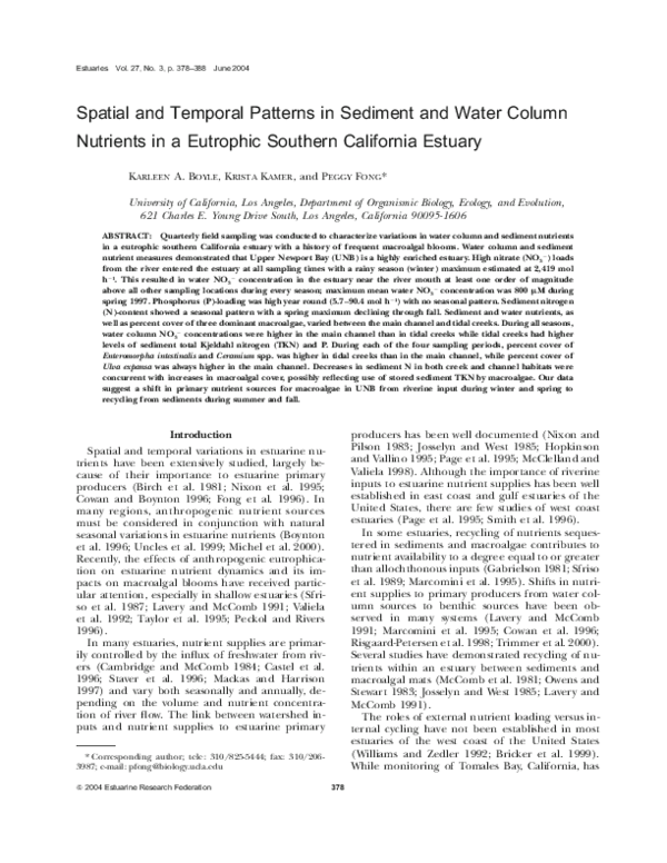 Pdf Spatial And Temporal Patterns In Sediment And Water Column