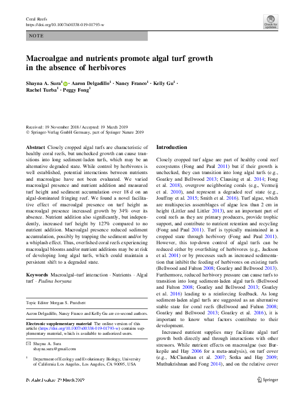 (PDF) Macroalgae and nutrients promote algal turf growth in the absence ...