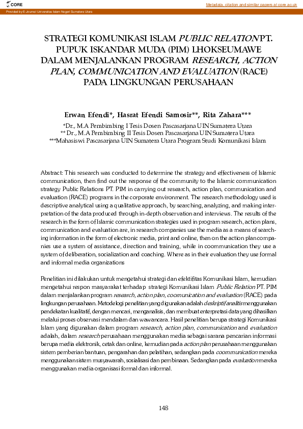 (PDF) Strategi Komunikasi Islam Public Relation Pt. Pupuk Iskandar Muda ...