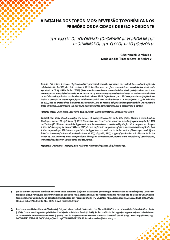 (PDF) A batalha dos topônimos: reversão toponímica nos primórdios da ...