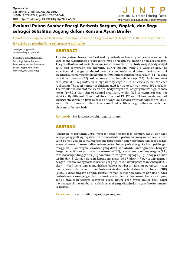 (PDF) Evaluasi Pakan Sumber Energi Berbasis Sorgum, Gaplek, dan Sagu ...