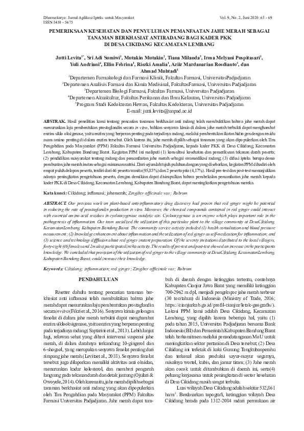 (PDF) Pemeriksaan Kesehatan Dan Penyuluhan Pemanfaatan Jahe Merah Sebagai Tanaman Berkhasiat ...