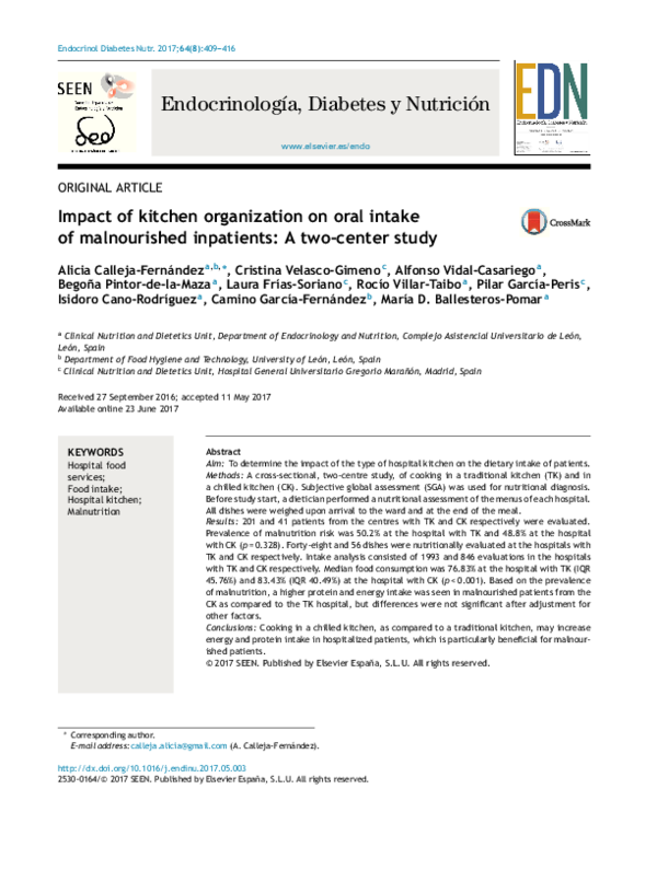 (PDF) Impact of kitchen organization on oral intake of malnourished ...